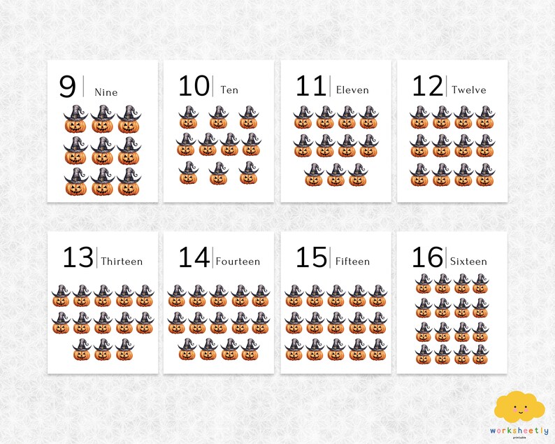 Jack-o'-lantern Halloween Theme Counting Flashcards for Kids, Number 1 ...