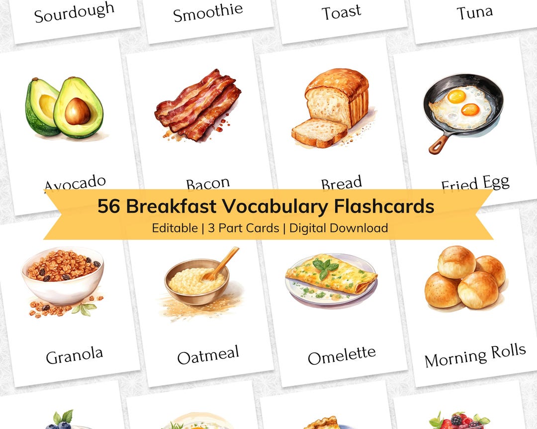 Breakfast Vocabulary Flashcards: Montessori 3-part Cards (digital ...