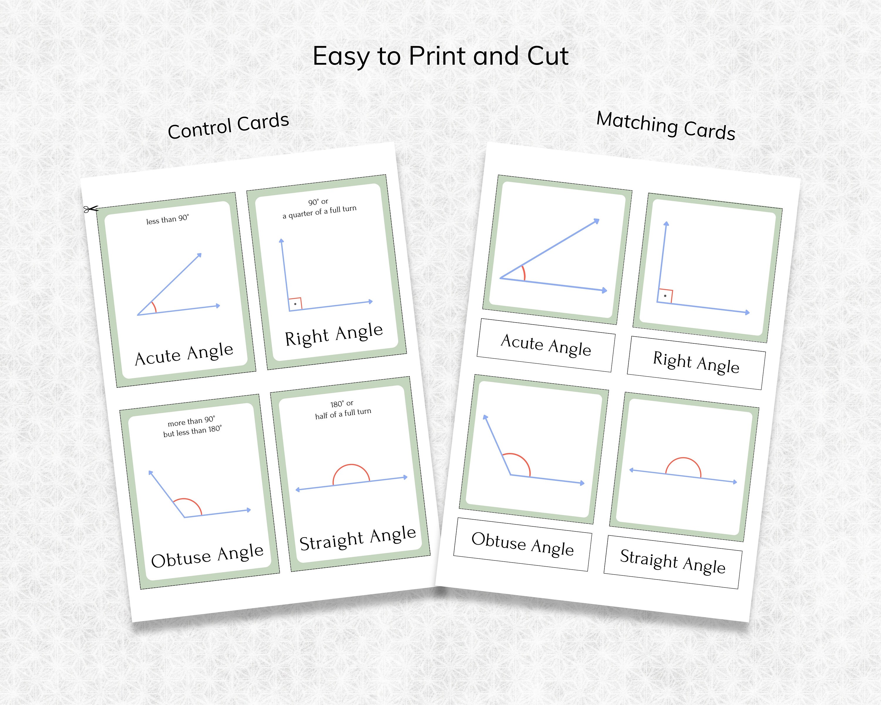 Montessori Math Flashcards: 8 Types of Angles (digital Download) - Etsy