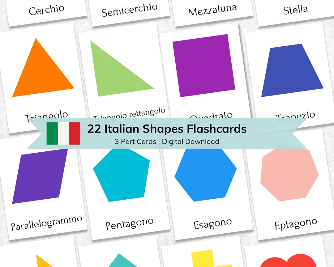 Italian 22 Shapes Flashcards for Kids | 2D Geometric Shapes Educational ...