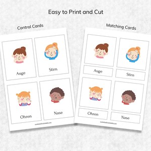 German Body Parts Flashcards: Montessori Learning (digital Download) - Etsy