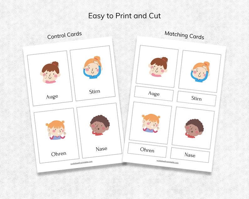 German Body Parts Flashcards: Montessori Learning (digital Download) - Etsy