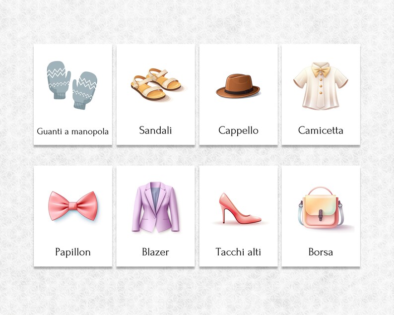 Italian Clothes Flashcards for Kids 3 Part Nomenclature Educational ...