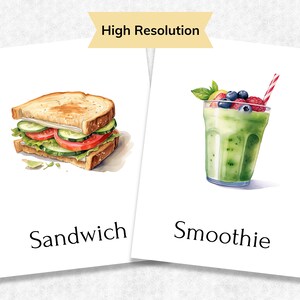 Editable Food Flashcards for Kids, Printable Food Name Learning Card ...