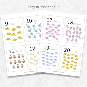 Dinosaur Number Flashcards 1-20: Montessori Counting Cards (digital ...