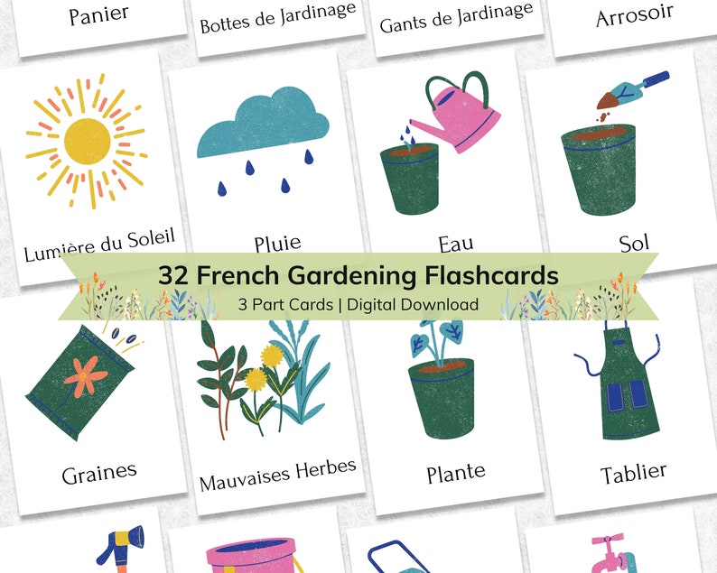 French Gardening Flashcards: Montessori Learning for Toddlers ...