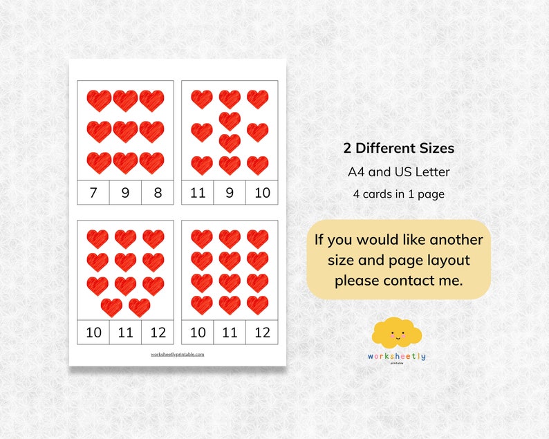 Hearts Counting Flashcards: Numbers 1-20, Montessori Math (digital ...