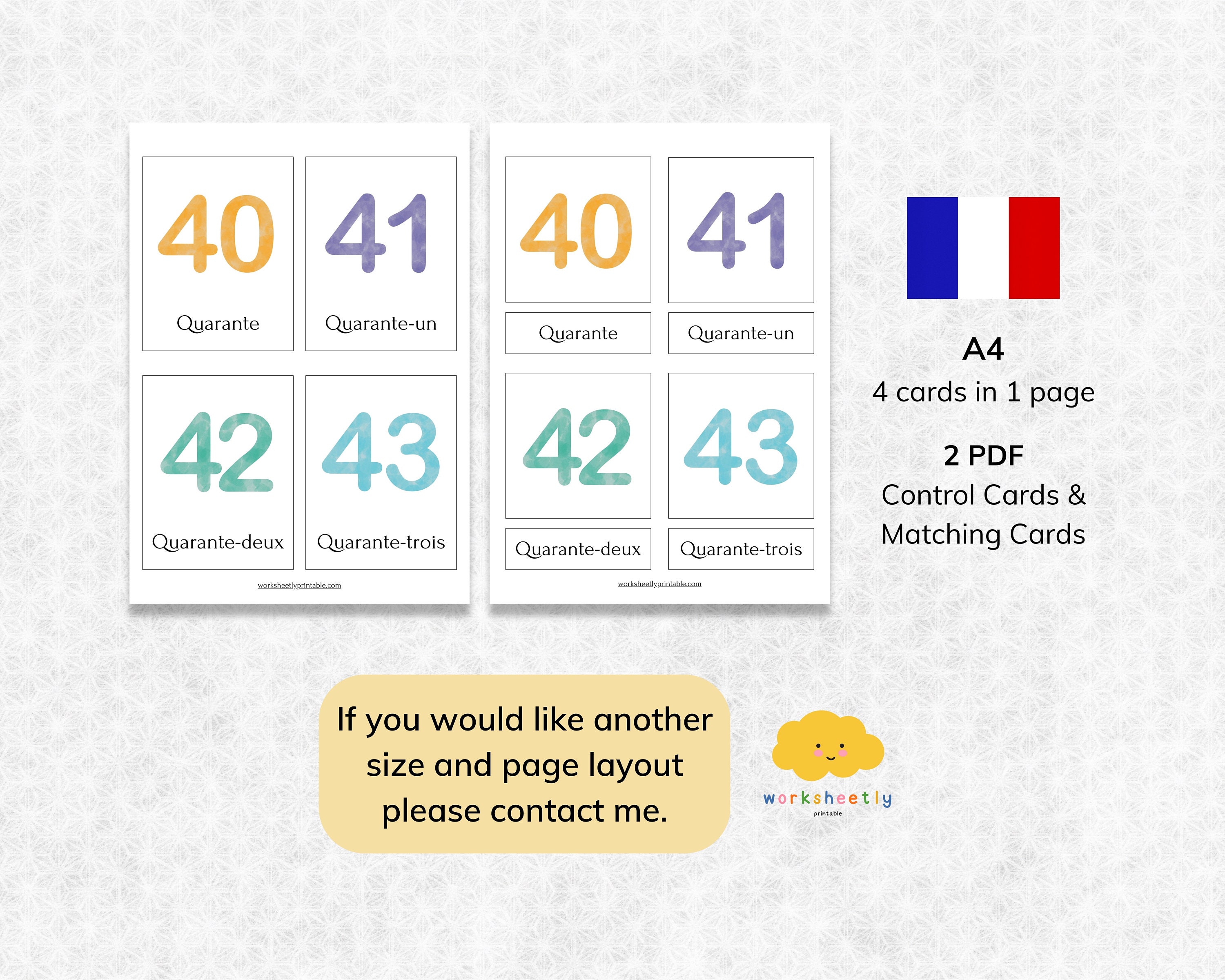 French Numbers 0-100 Flashcards for Kids, Printable 3 Part Nomenclature ...
