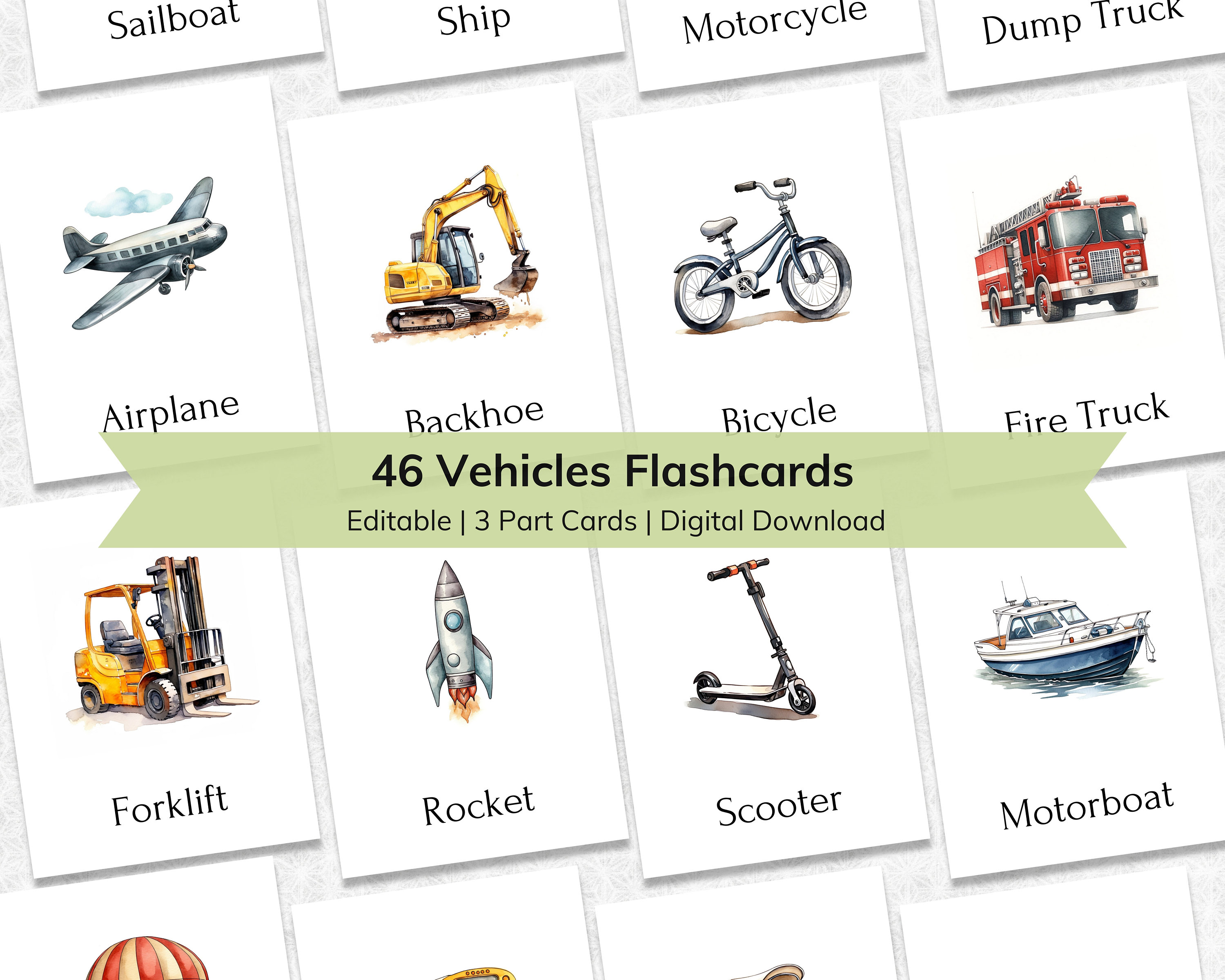 Editable Vehicle and Transport Flashcards for Kids | Educational ...