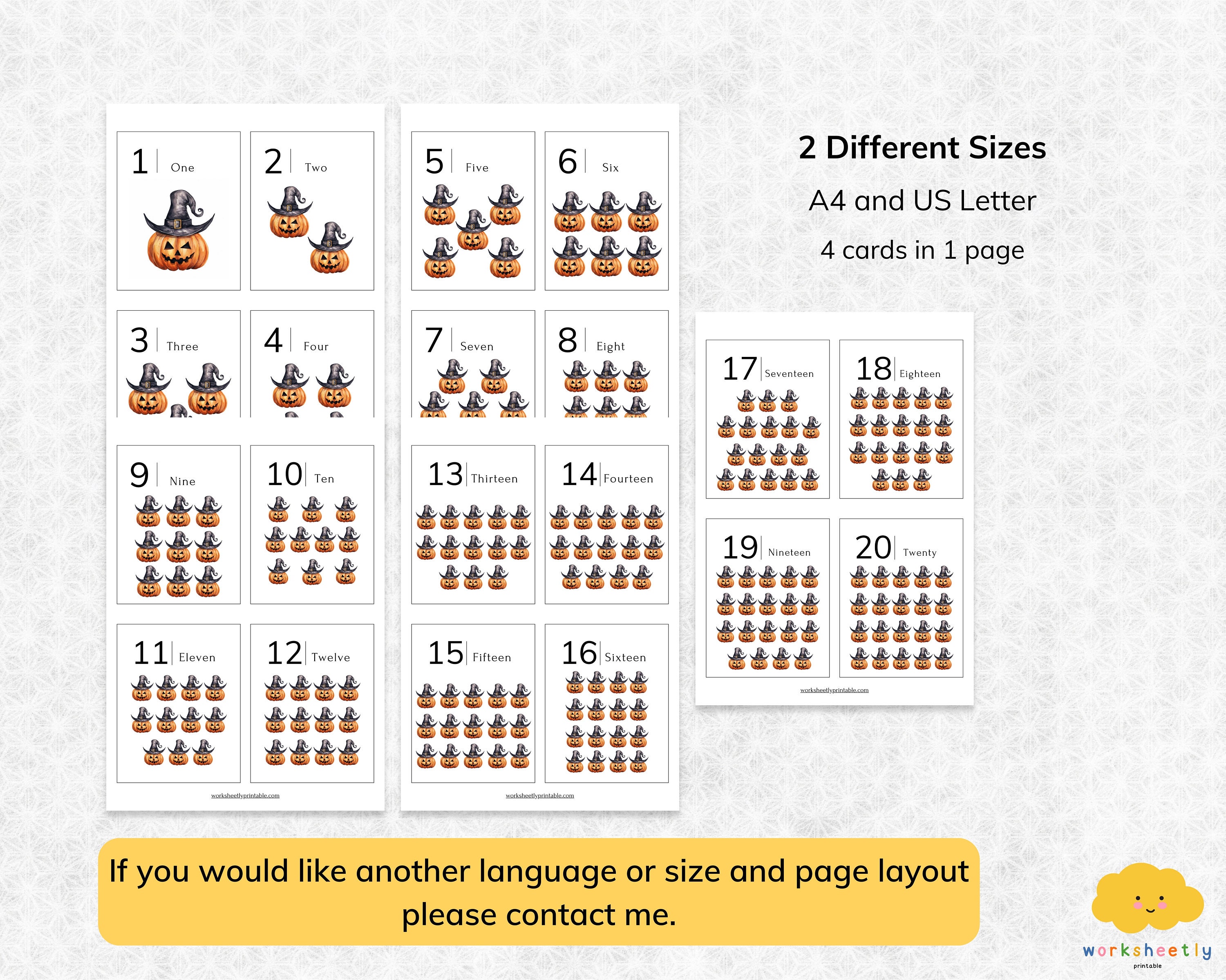 Jack-o'lantern Halloween Theme Counting Flashcards for Kids, Number 1 ...