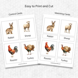 32 Watercolor Farm Animals Flashcards: Montessori Learning Cards ...