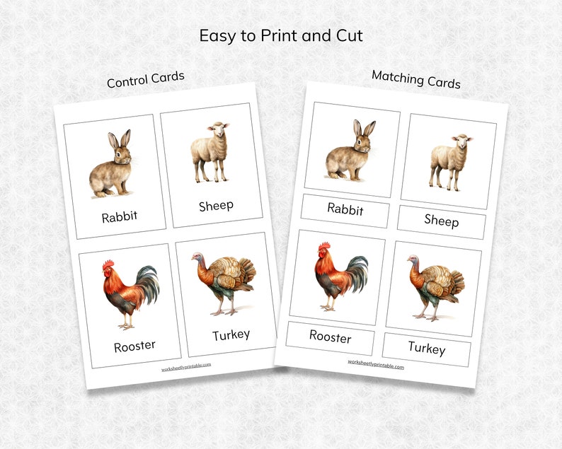 32 Watercolor Farm Animals Flashcards: Montessori Learning Cards ...