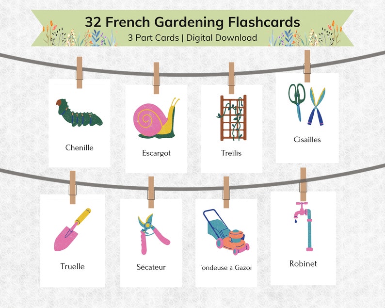 French Gardening Flashcards: Montessori Learning for Toddlers ...