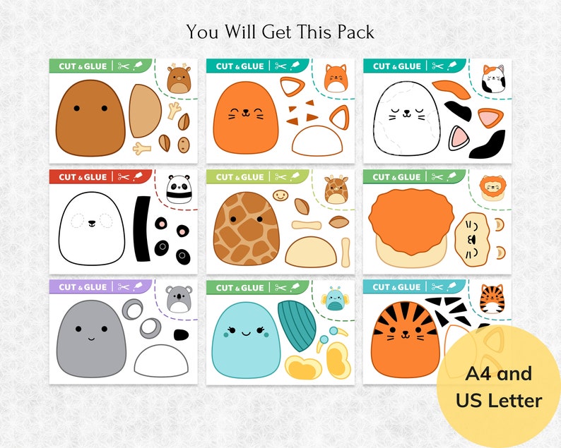 Cute Kawaii Animals Cut and Glue Paper Craft Activity Sheet for Kids ...