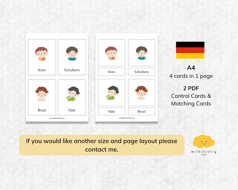 16 German Body Parts Flashcards for Kids Educational 3 Part ...
