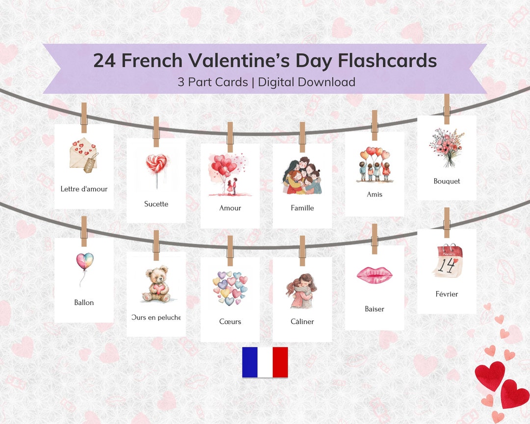 24 French Valentine's Day Flashcards for Kids Printable | Toddler ...