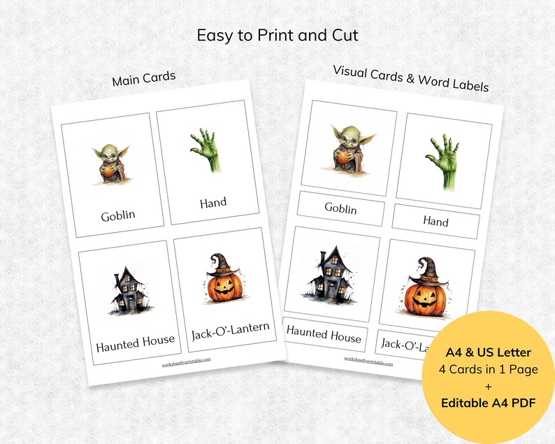 Editable Halloween Flashcards: Montessori 3-part Cards (digital ...