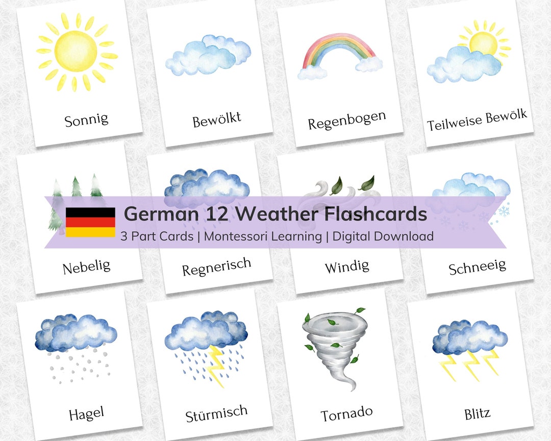 German Weather Flashcards for Kids | Printable Montessori Educational ...