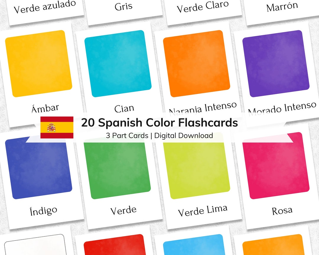 Spanish Color Flashcards for Kids, Printable 3 Part Nomenclature ...