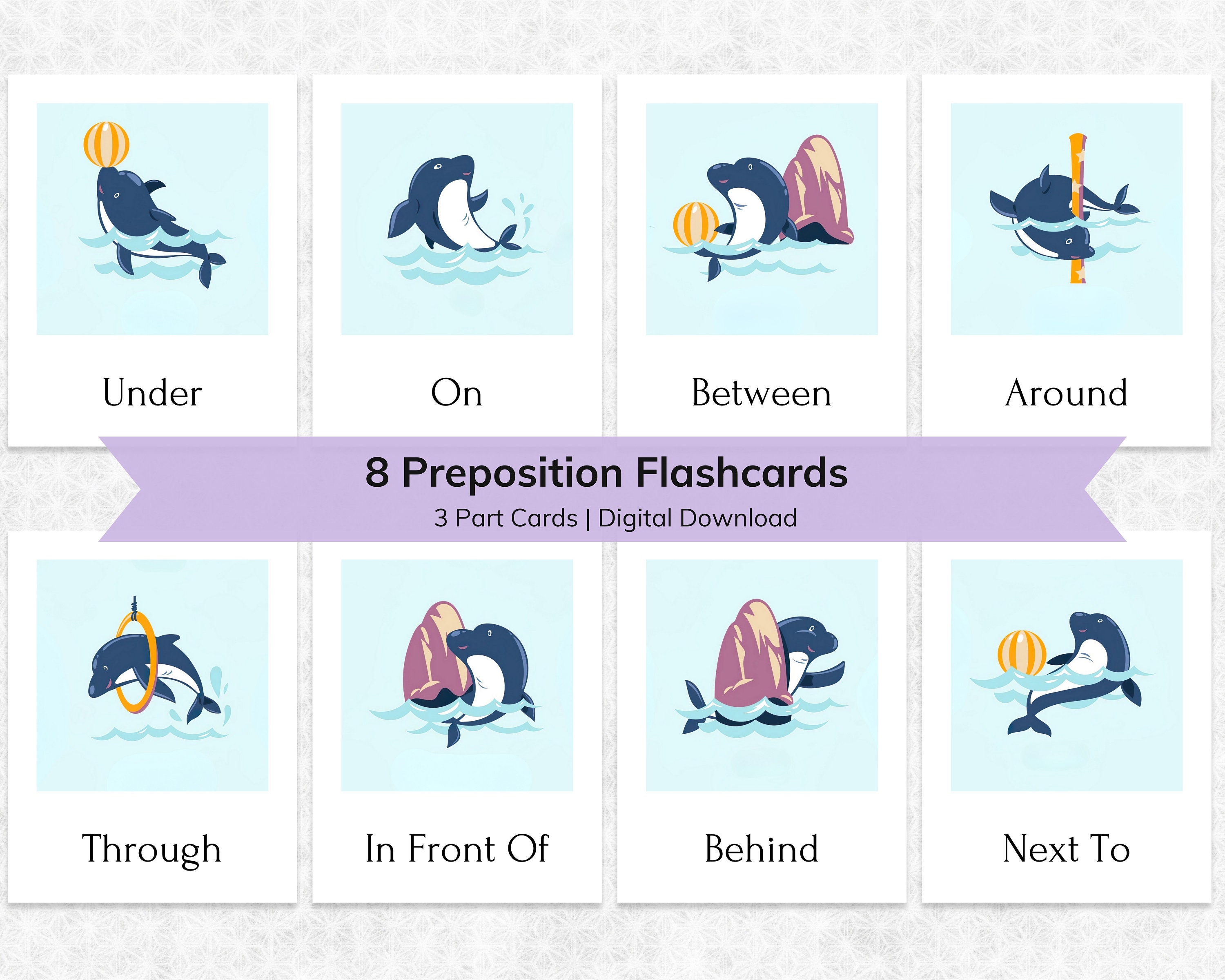 Learn Prepositions With Fun Dolphin Themed Flashcards for Kids ...