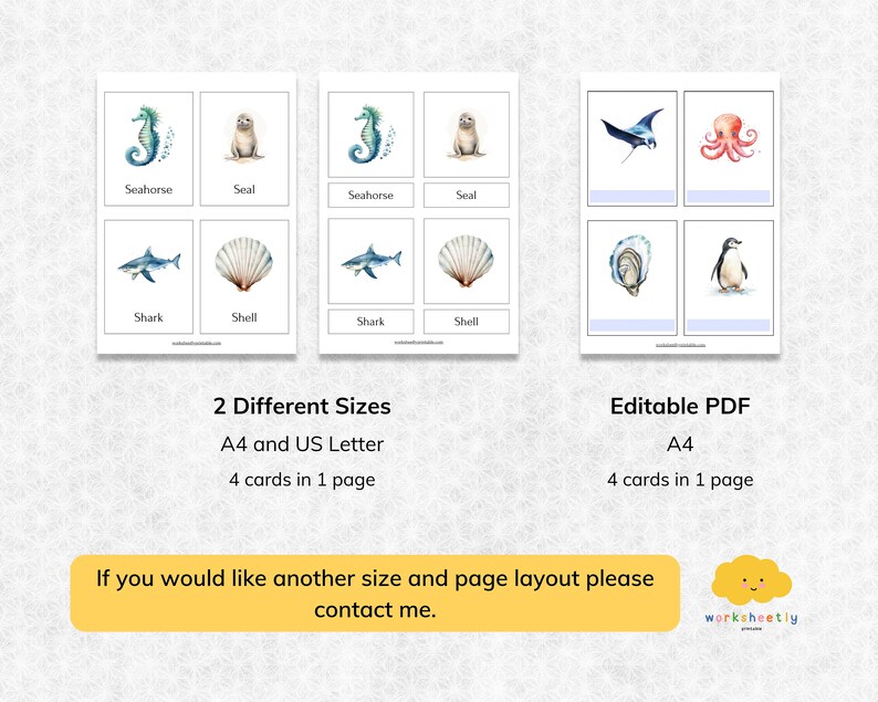 Ocean Animals Flashcards: Montessori 3-part Cards (digital Download) - Etsy