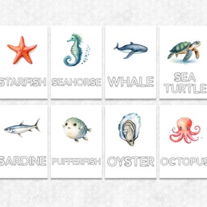 Ocean Animal Name Tracing Flashcards for Kids, Printable Montessori ...