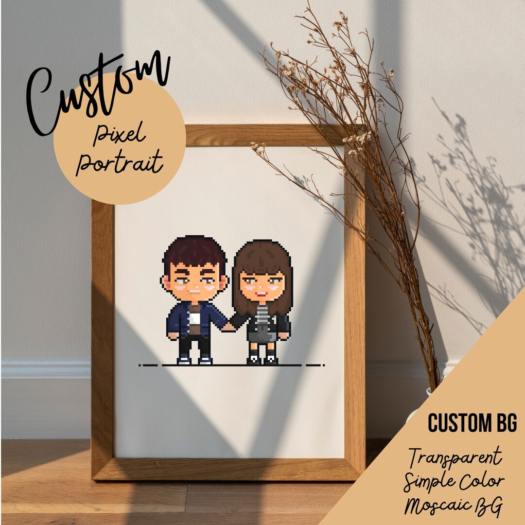 Custom Pixel Couple Gift, Handmade Couple Portrait, Digital Pixel ...