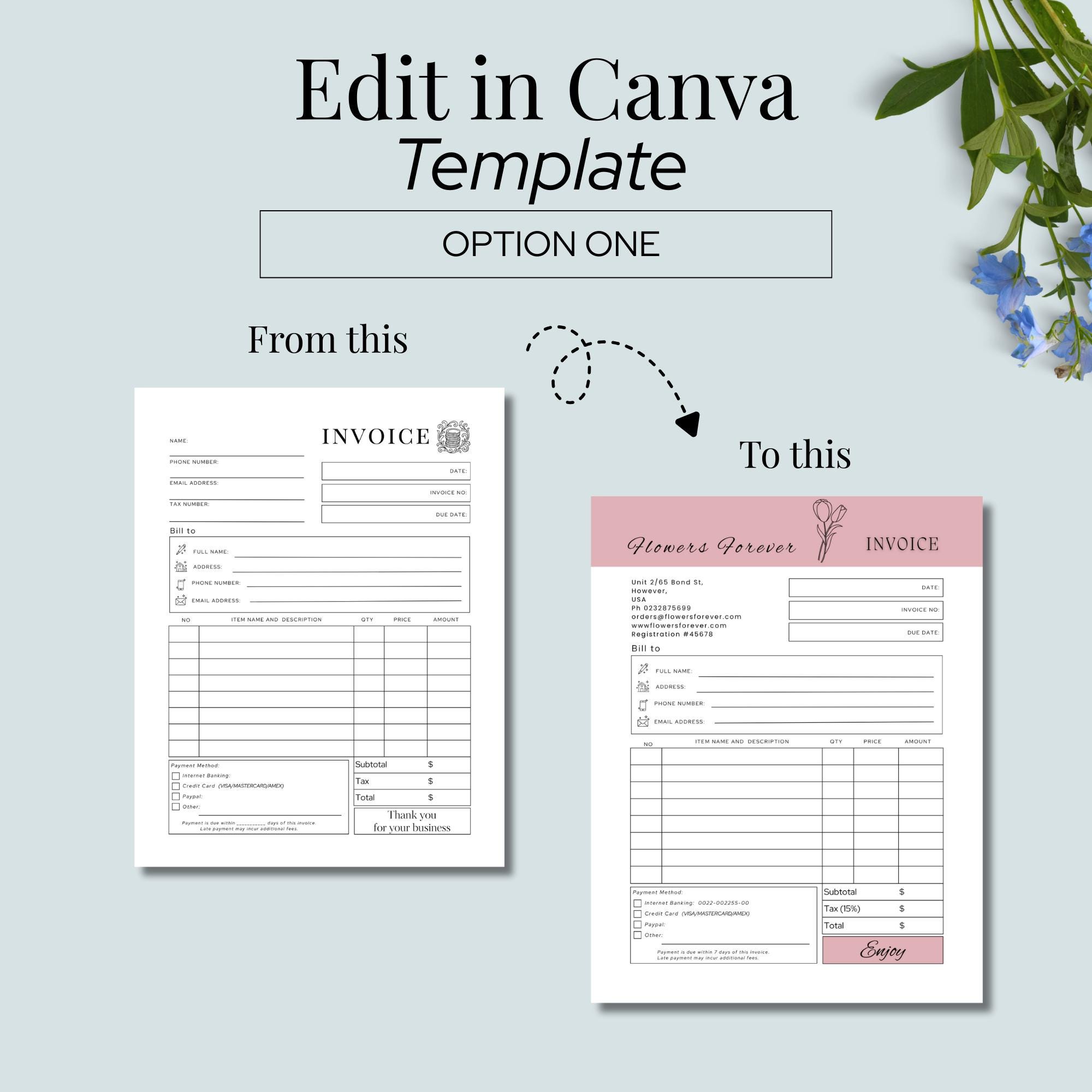 Florist Invoice Template Canva Design Professional Document Flower Shop ...