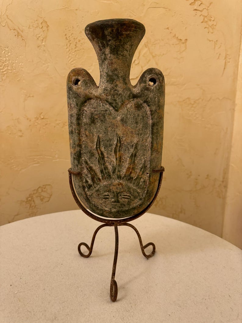 Unglazed Flat Jug Aztec Pottery Mounted on Rusty Steel Rack Vintage - Etsy