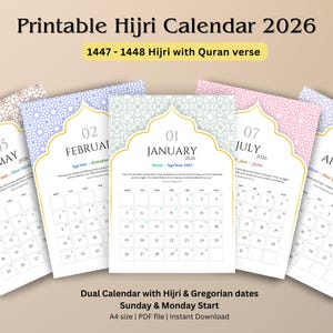 Printable 2026 Islamic Hijri Calendar - With Quran Verse - Colour Coded ...