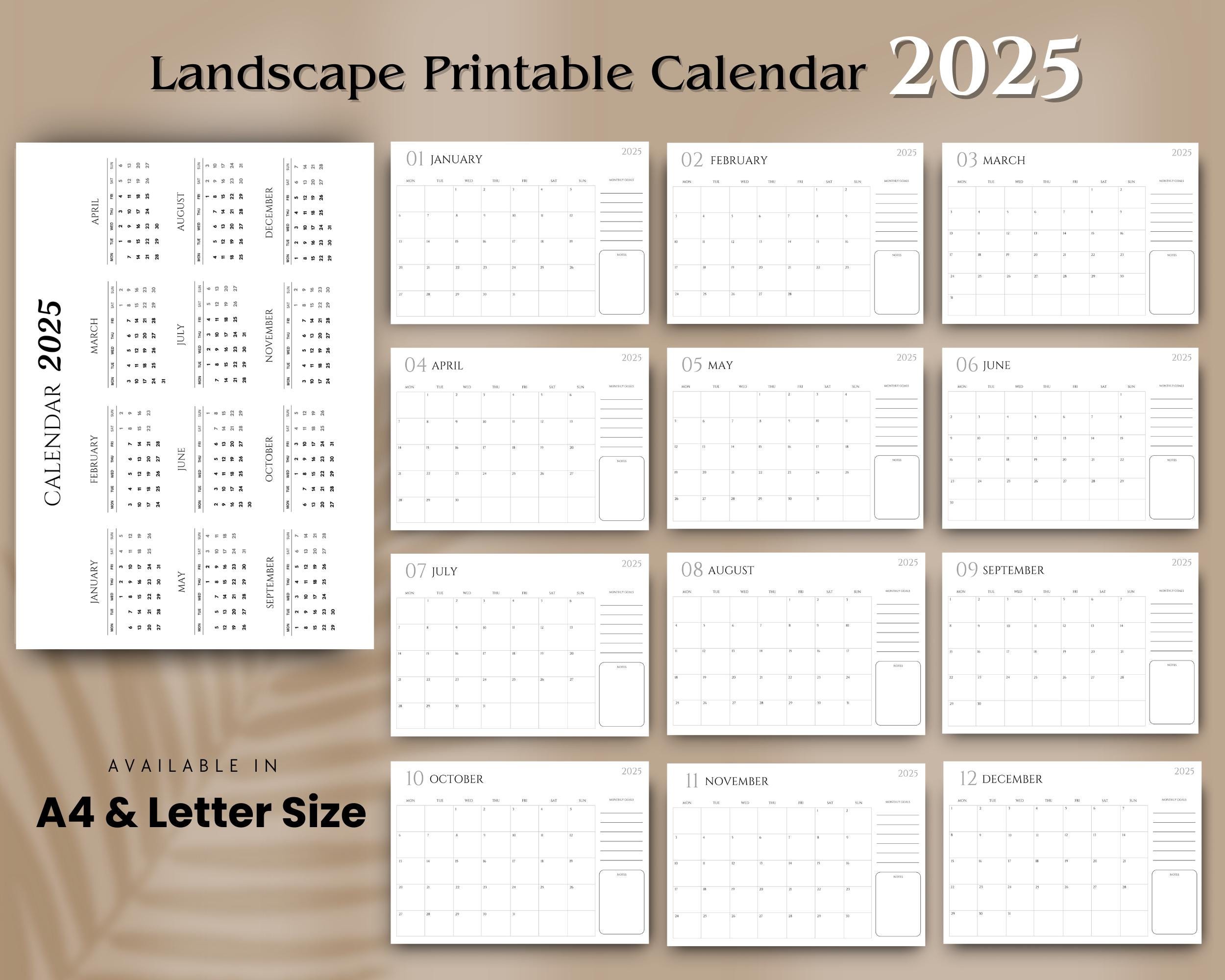 Printable Calendar 2025 Landscape Potrait Calendar Minimalist Simple ...