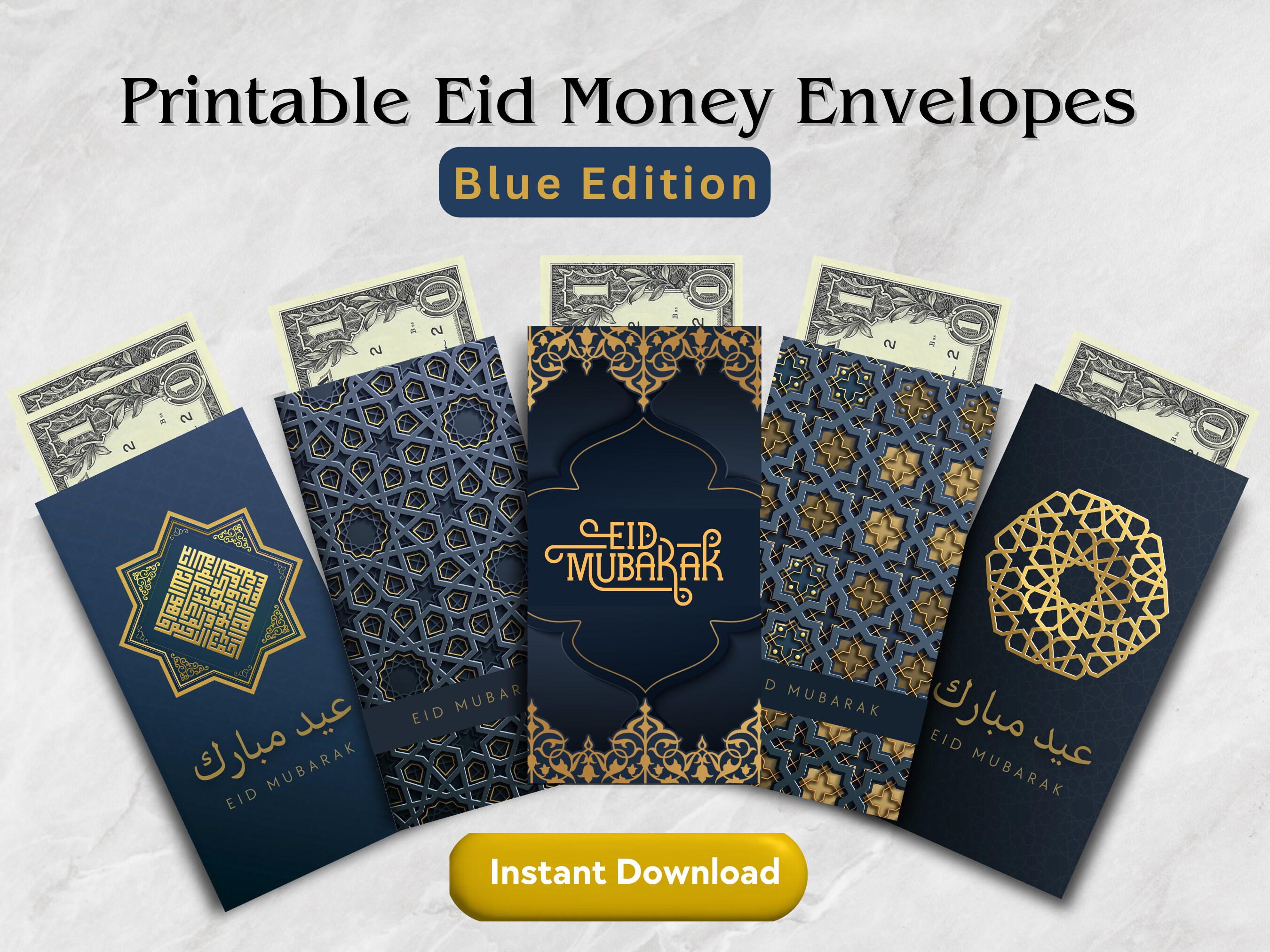 Printable Eid Mubarak Gift Money Envelope - Blue Edition - 5 Envelopes ...