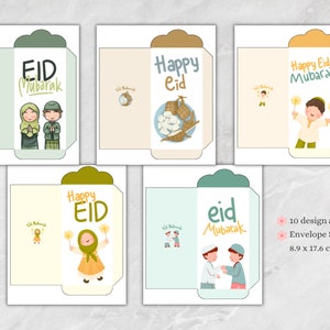 10 Printable Eid Mubarak Gift Money Envelope - Set of 10 - Kids Eid ...