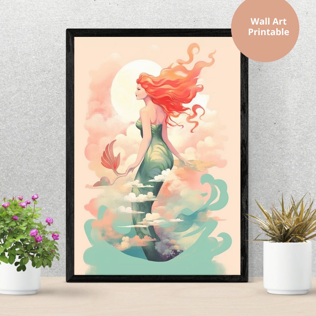 Princess Ariel Minimalist Art Print Ariel Little Mermaid Watercolor ...