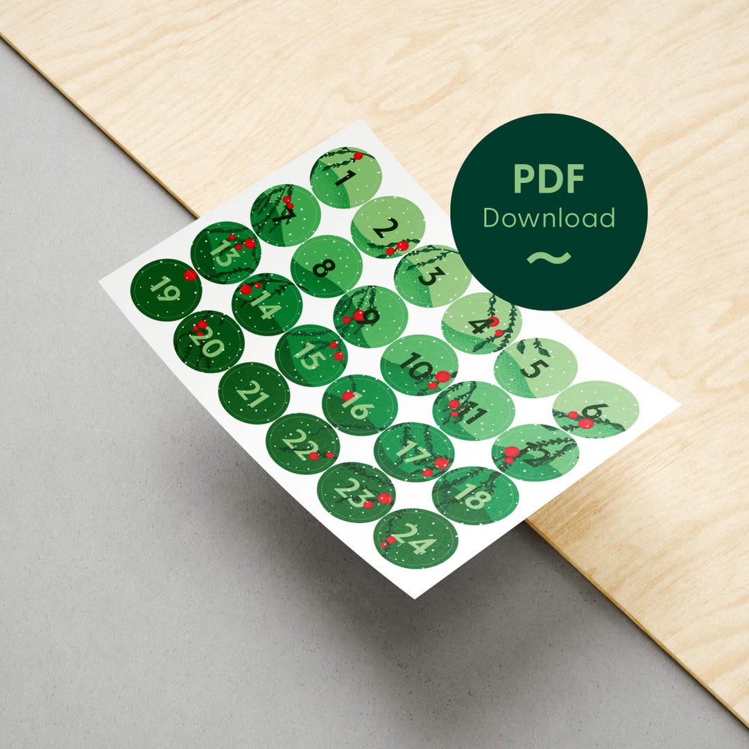 Advent Calendar Numbers to Print on Label Sheets, DIN A4 Format as PDF ...