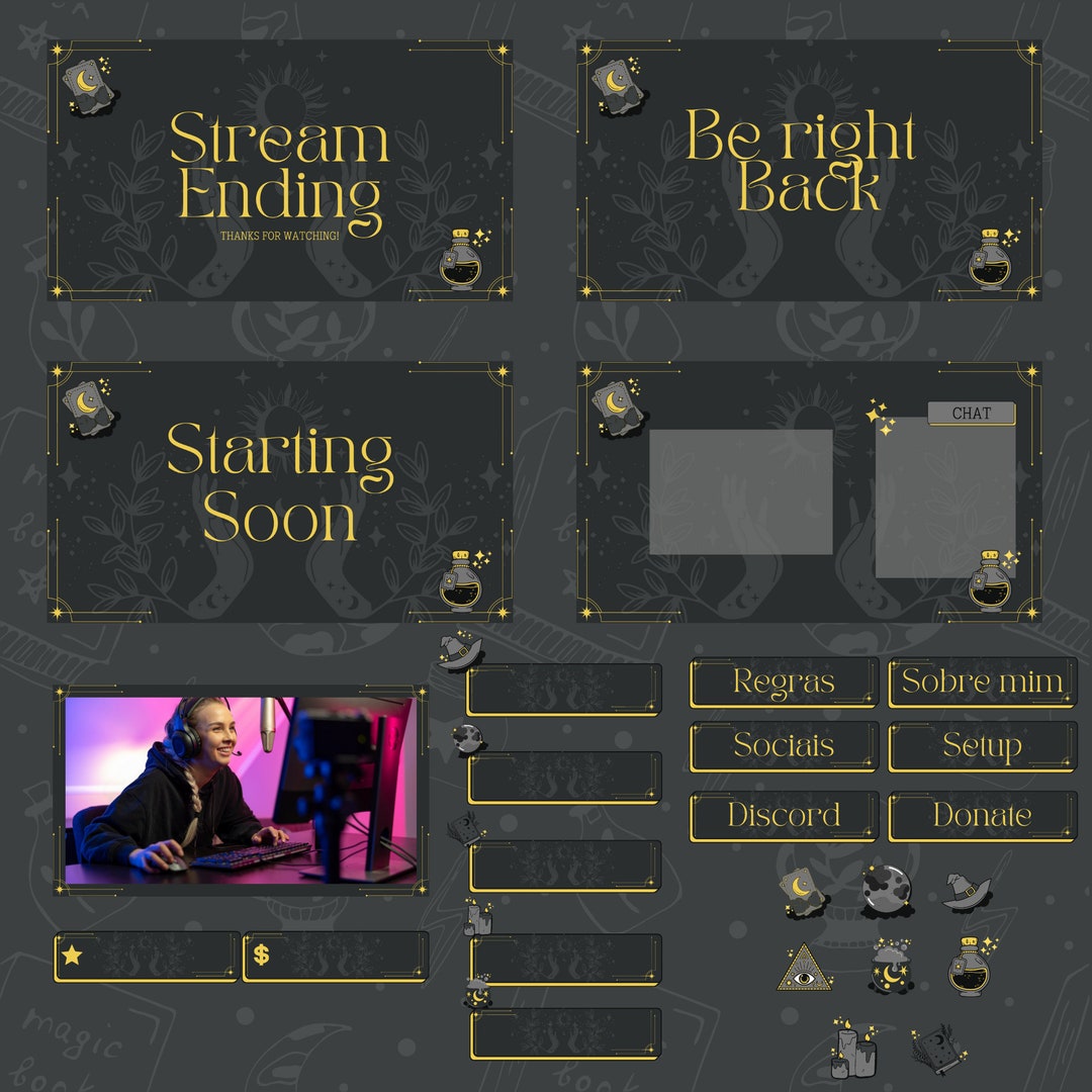 Witchy Twitch Stream Pack Animated Scenes, Overlays, Panel Headers and More Witchy, Skulls ...