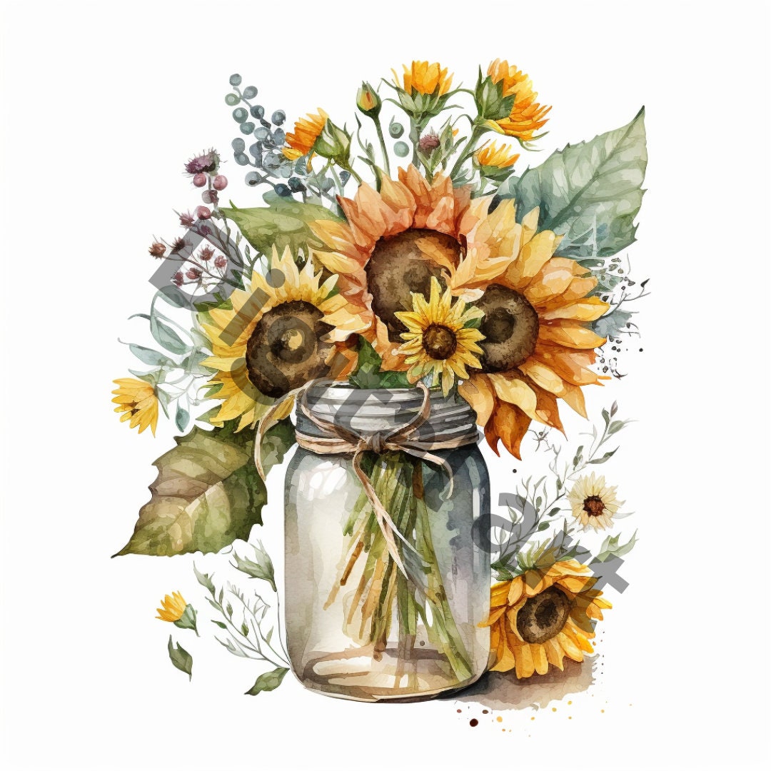 Watercolor Floral Sunflowers Clipart Fall Flowers Fall Floral, No ...
