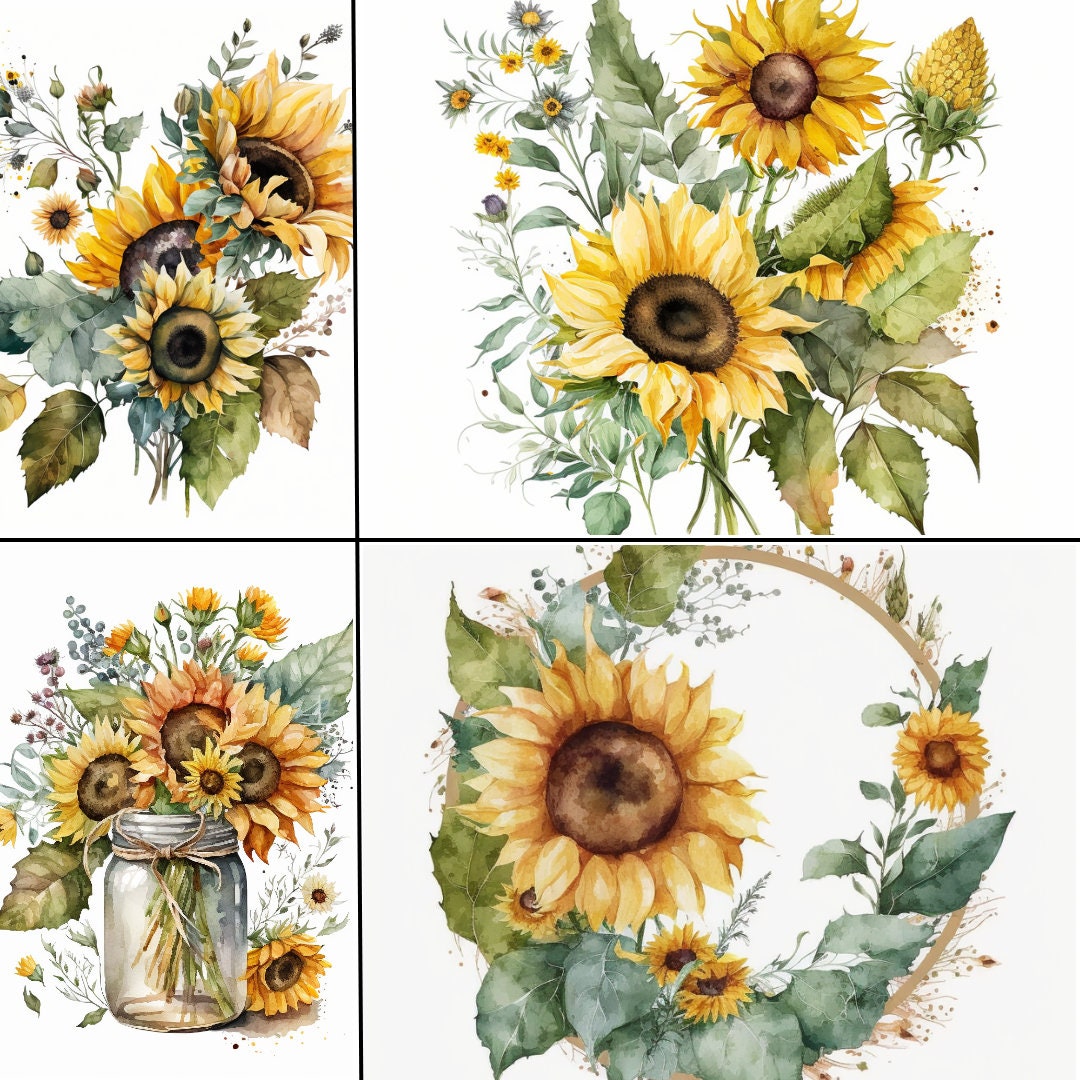 Watercolor Floral Sunflowers Clipart Fall Flowers Fall Floral, PNG ...