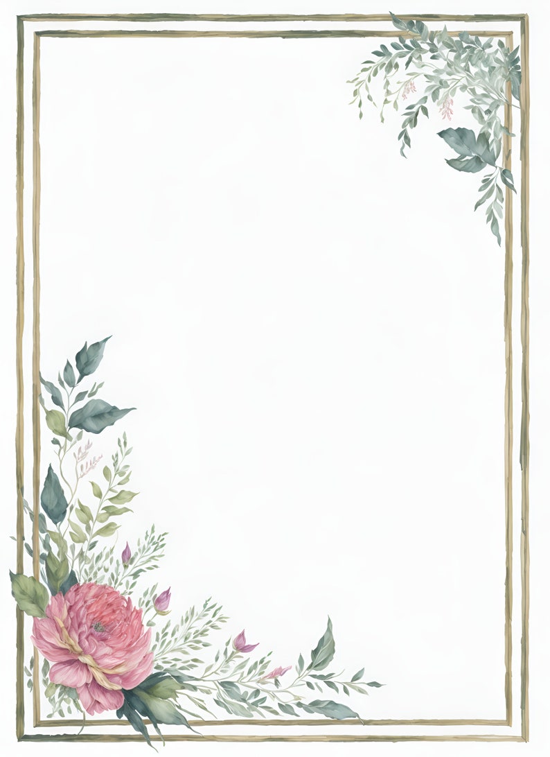 Watercolor Greenery Floral Frames: Wedding Clipart (PNG, PDF) - Etsy