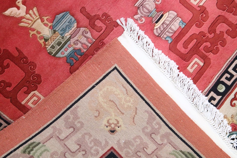 Red 9x9 Ft Chinese Art Deco Area Rug Fine Quality Hand Knotted Oriental ...