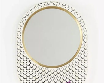 Wood Bone Inlay Mirror Frame Round Bone Inlay Mirror Frame Home Decor ...