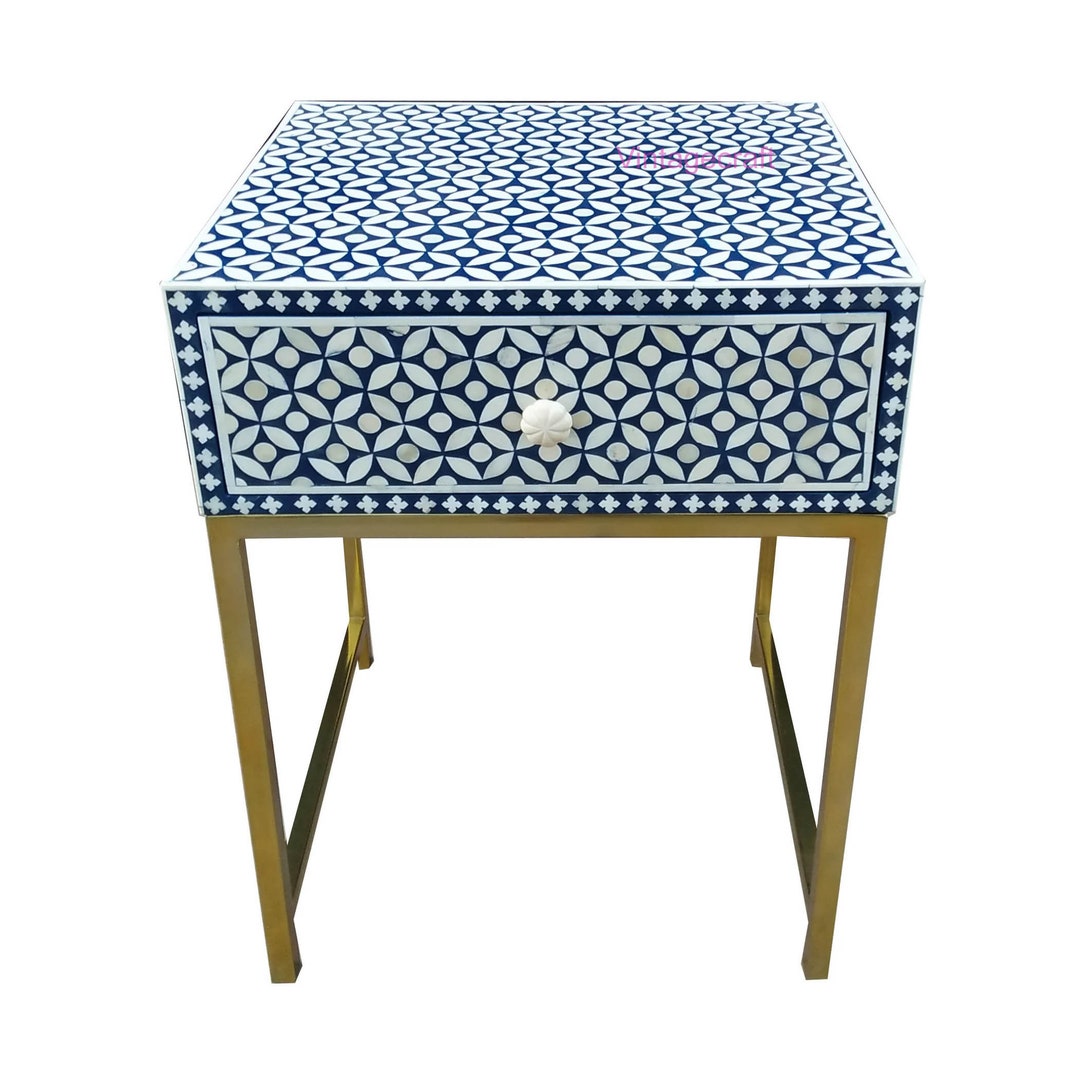 Bone Inlay Side Table Nightstand Table Unique Pettah 1 Drawer ...