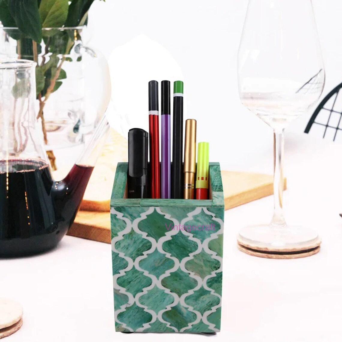 Bone Inlay Pen & Pencil Holder Moroccan Set of 2 Unique Design Holder ...