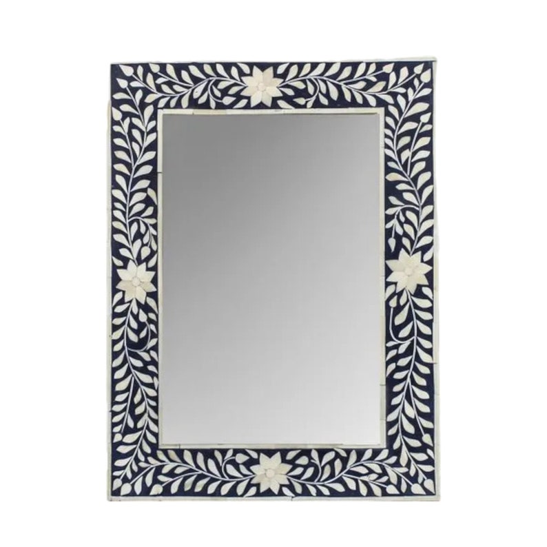 Bone Inlay Wall Hanging Mirror Artisan Floral Pattern Mirror Frame With ...