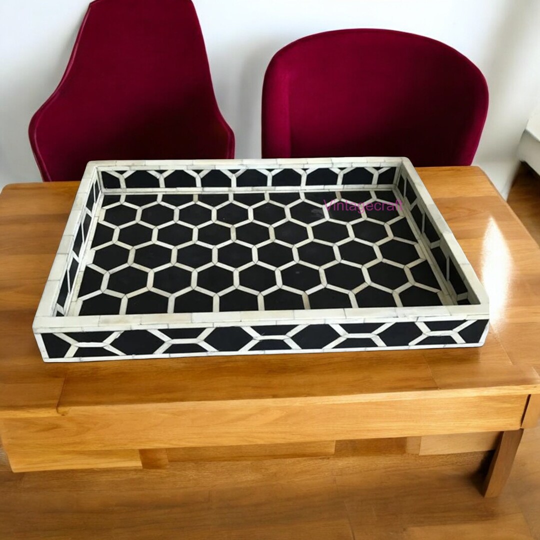 Bone Inlay Rectangle Serving Tray Bone Inlay Decor Bone Inlay Serving ...