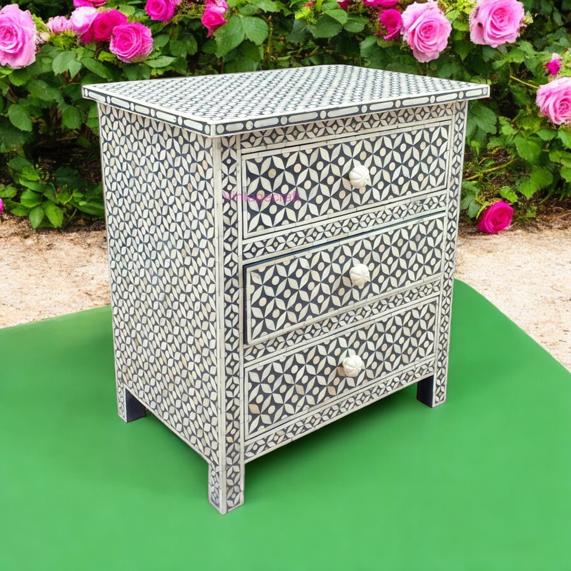 Bone Inlay Bedside Nightstand, Handmade Bedside Table - Etsy