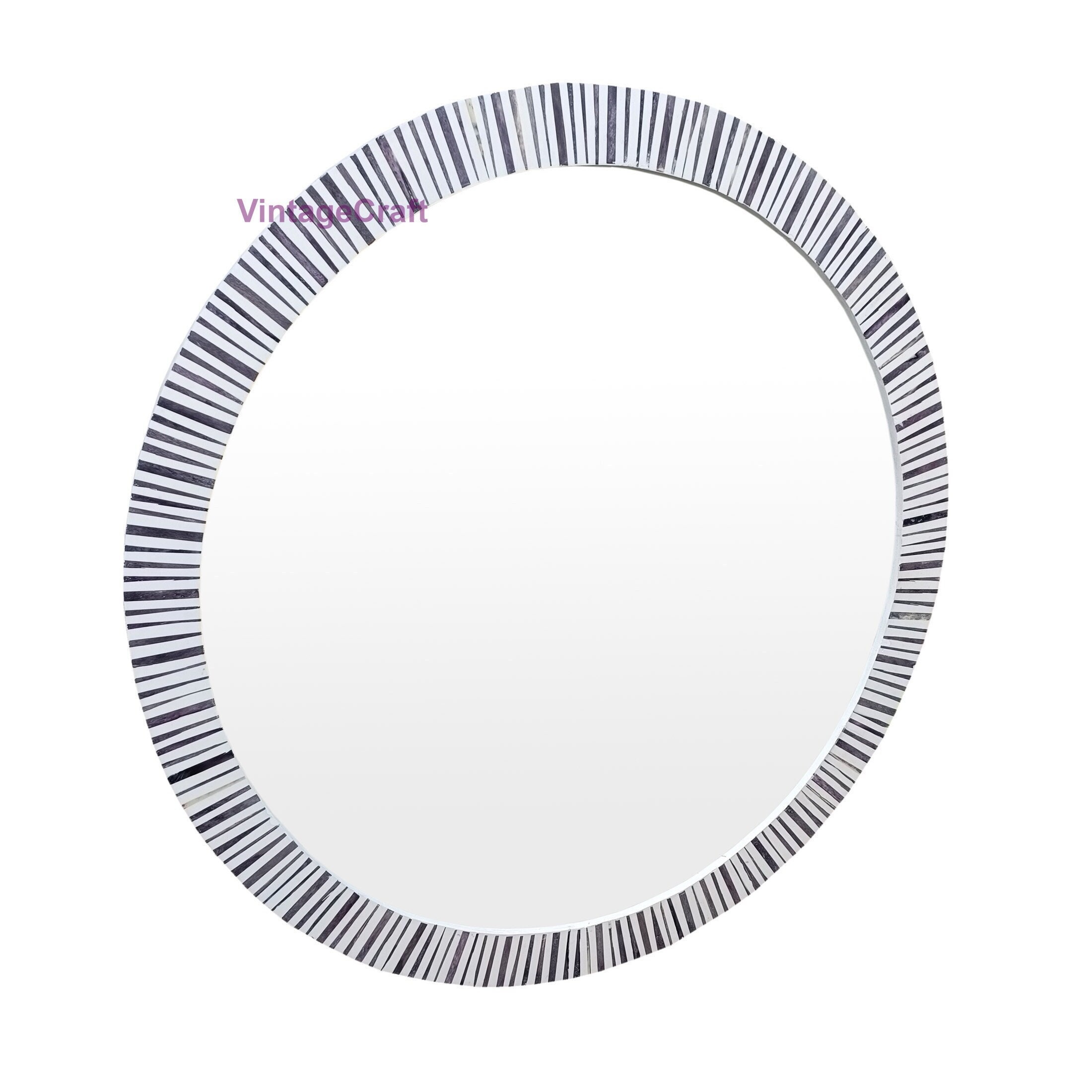 Grey Bone Inlay Round Mirror Frame Elevating Living Room and Bedroom ...