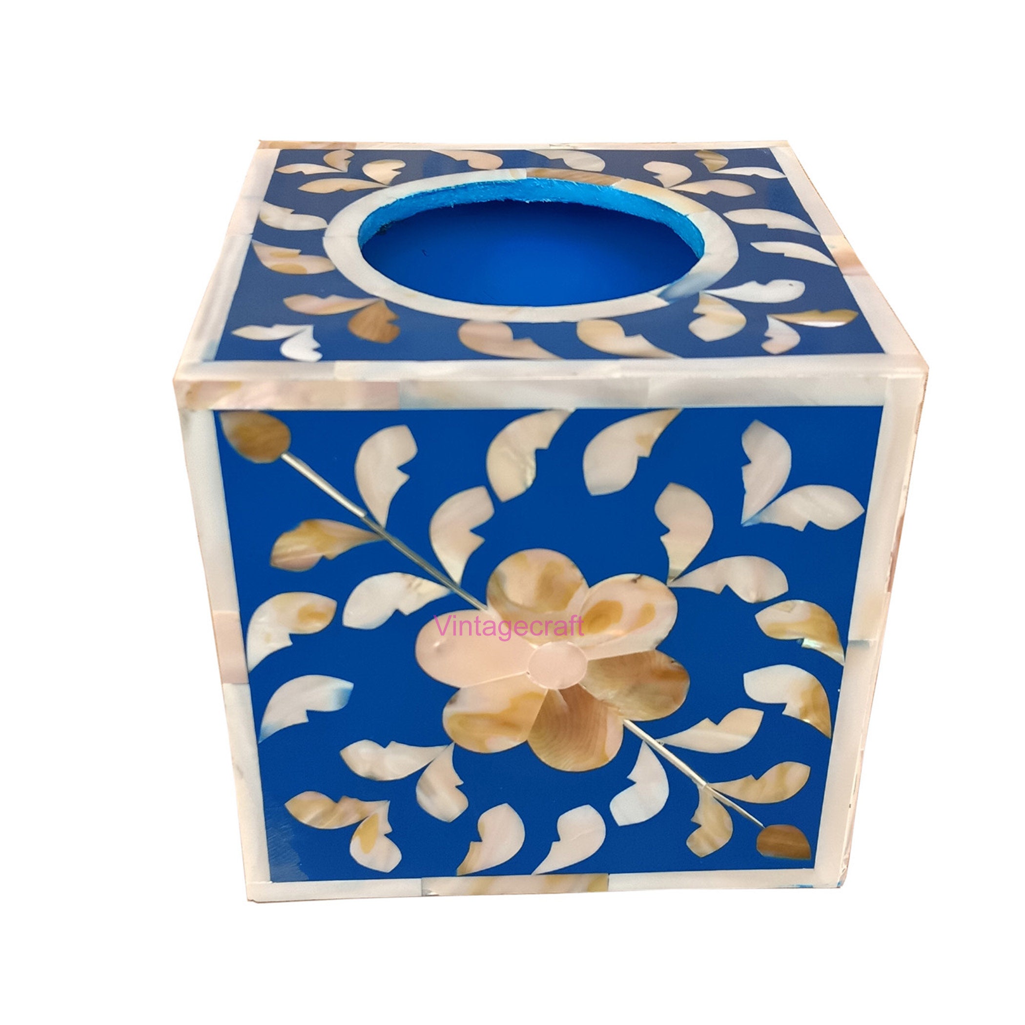 Elegant Mother of Pearl Inlay Tissue Box With Floral Design: Elevate ...