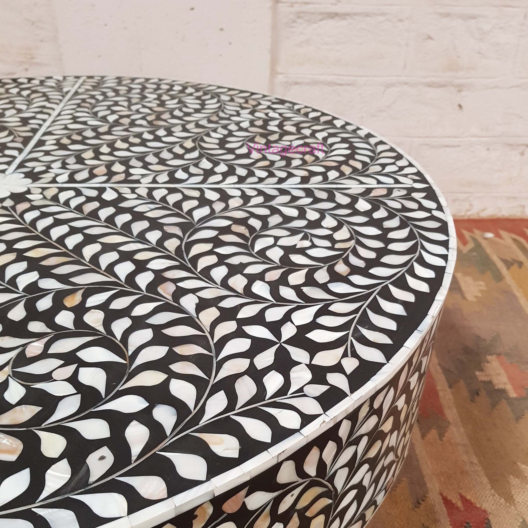 Luxury Mother of Pearl Coffee Tables Floral Patten Unique Round ...