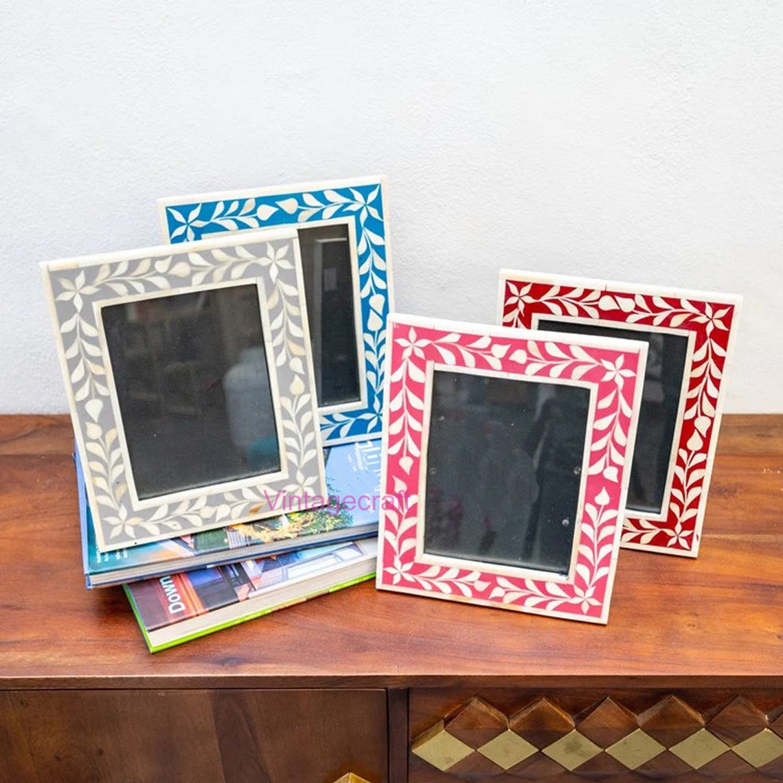 Floral Pattern Bone Inlay Photo Frame Handmade Home Decor Art - Etsy